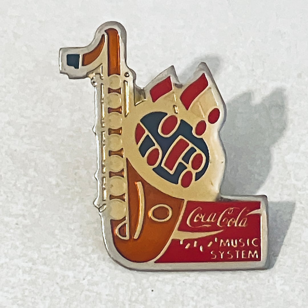 Vintage COCA COLA Music System Sax Lapel Pin, Enamel Pin, Pinback, Coke ...