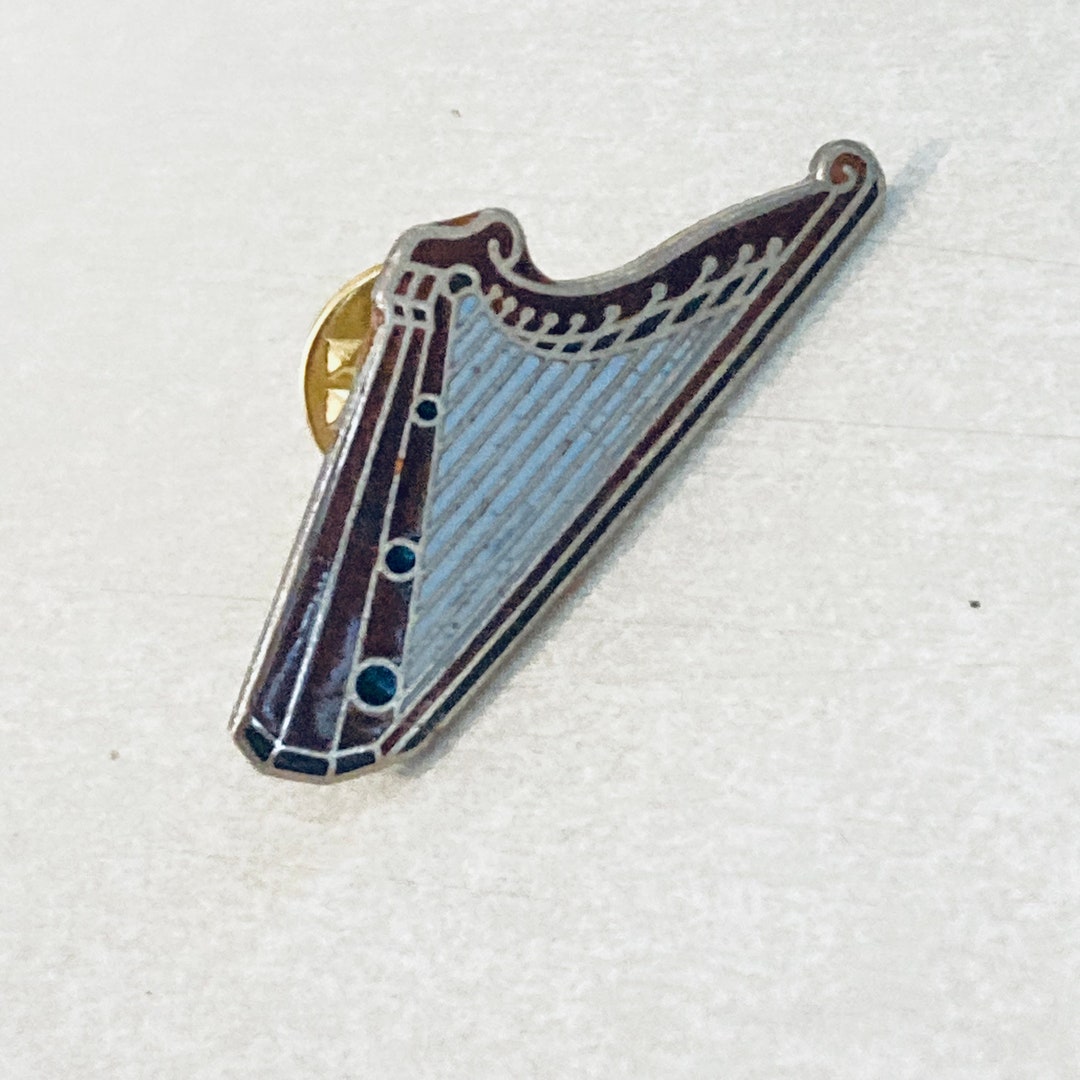 Vintage HARP Lapel Pin, Enamel Pin, Pinback, Hat Pin, Piano, Violin ...