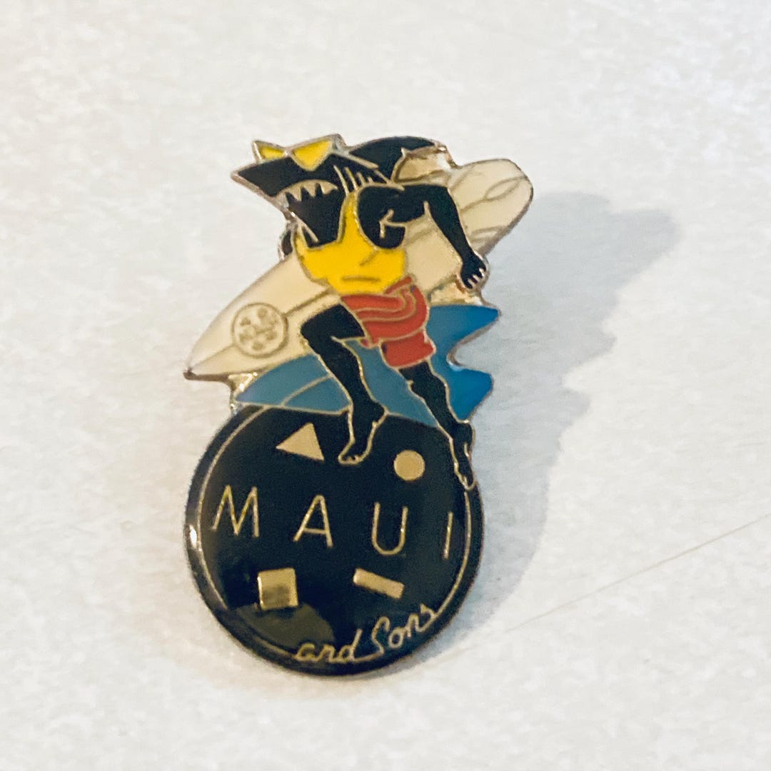 Vintage MAUI and SONS Shark Lapel Pin, Hat Pin, Enamel, Badge, Beach ...