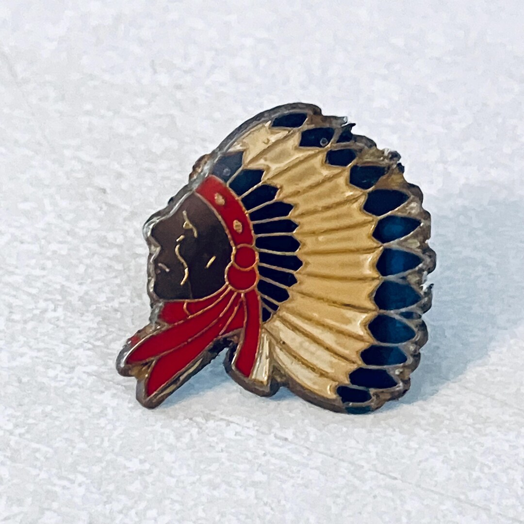 Vintage NATIVE AMERICAN Indian Chief Lapel Pin, Enamel, Pin Back, Hat ...