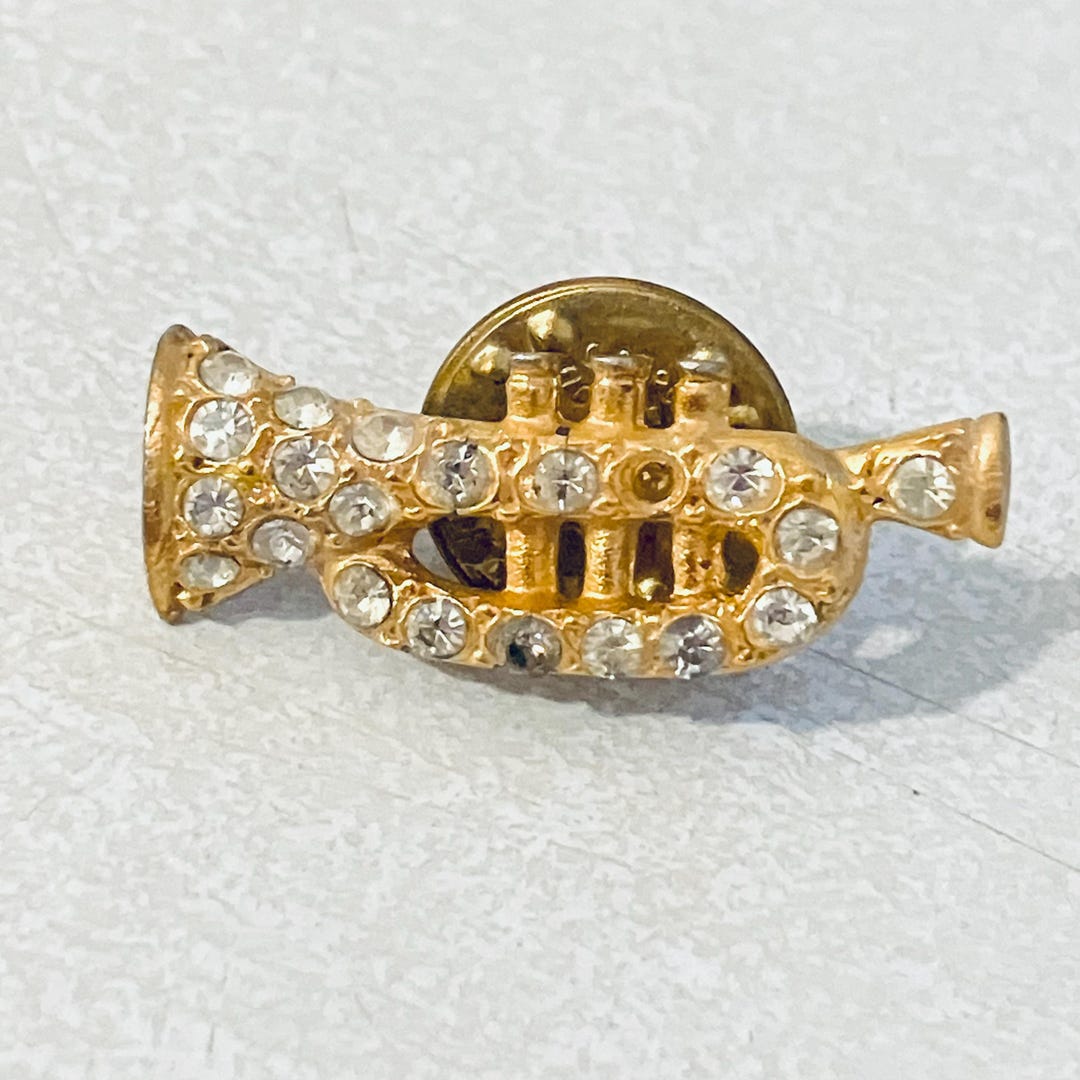 Vintage TRUMPET Bedazzled Lapel Pin, Enamel Pin, Pinback, Hat Pin, Sax ...