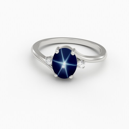 Blue Star Sapphire Ring Engagement Ring 925 Sterling Silver - Etsy