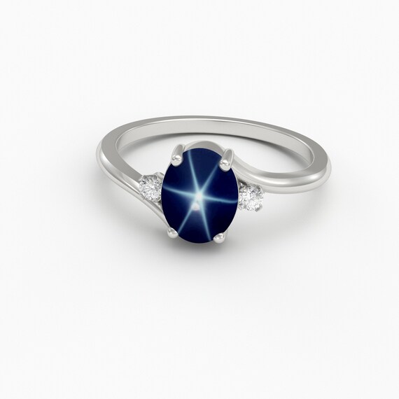 Genuine Blue Star Sapphire Ring 925 Sterling Silver / Blue - Etsy Canada