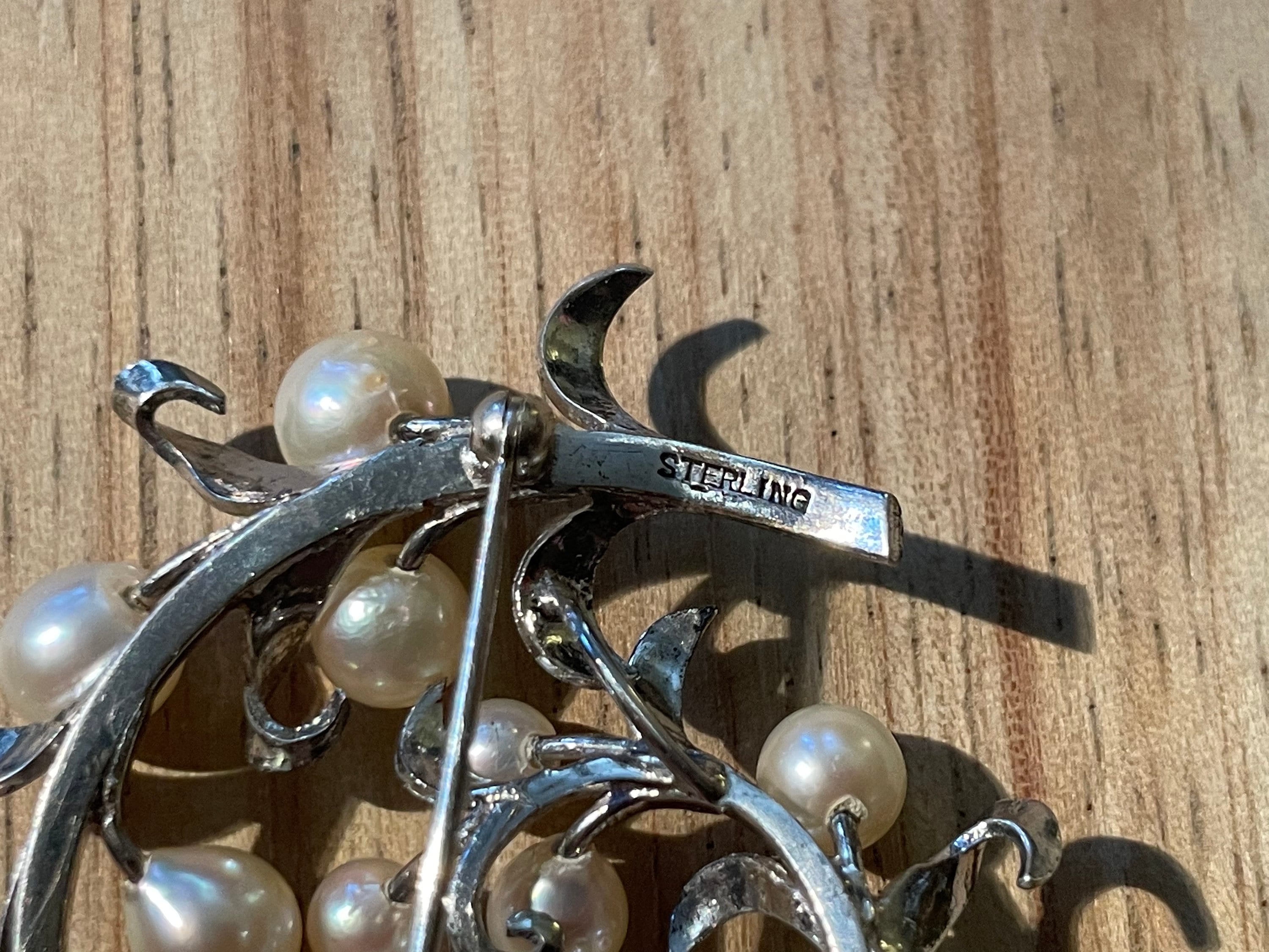 Large Antique Pearl Sterling Silver Brooch Pin - Etsy