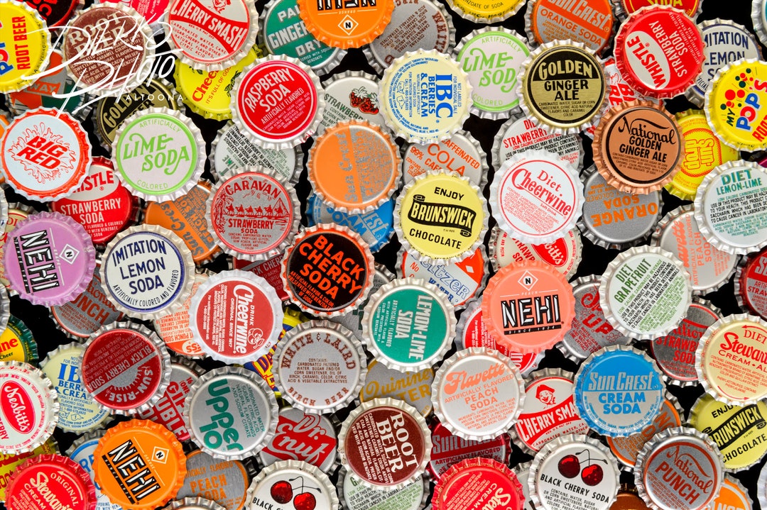 Soda Pop Bottle Cap Collection Photo, Soda Bottle Caps Print, Old Time ...