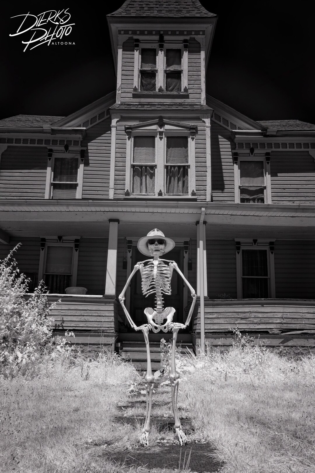 Skeleton and Haunted House Photo, Skeleton Spook House, Halloween ...