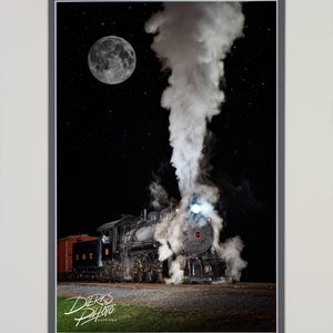 Vintage Railroad Steam Locomotive Makes Smoke at Night Photo, Train at ...