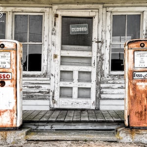 Old Country Gas Station, Vintage Esso Gas Pump, Rustic Americana ...