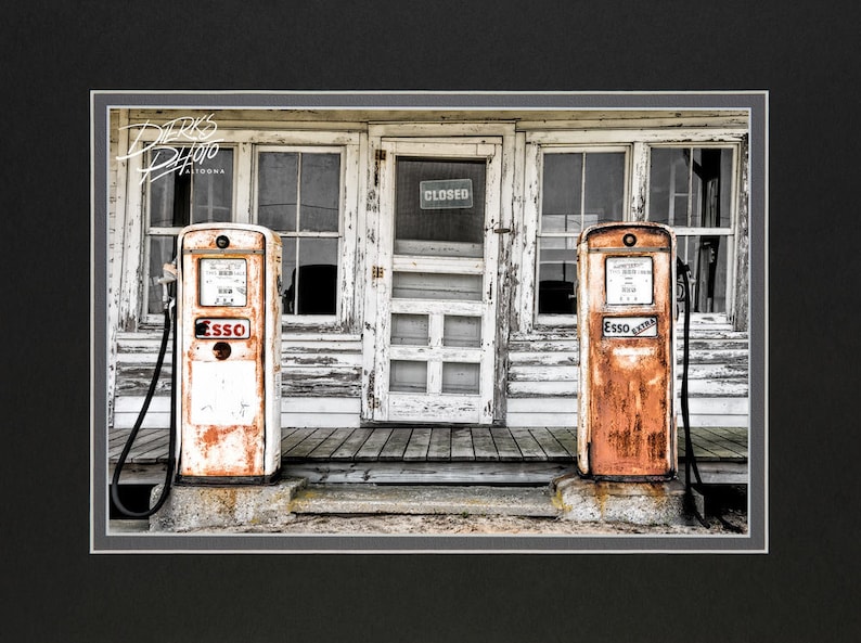 Old Country Gas Station, Vintage Esso Gas Pump, Rustic Americana ...
