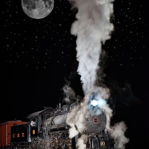 Vintage Railroad Steam Locomotive Makes Smoke at Night Photo, Train at ...