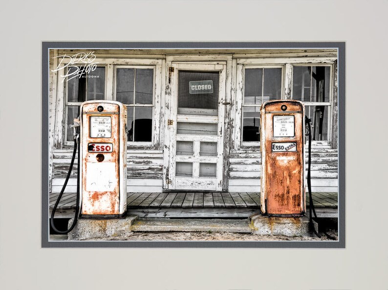 Old Country Gas Station, Vintage Esso Gas Pump, Rustic Americana ...