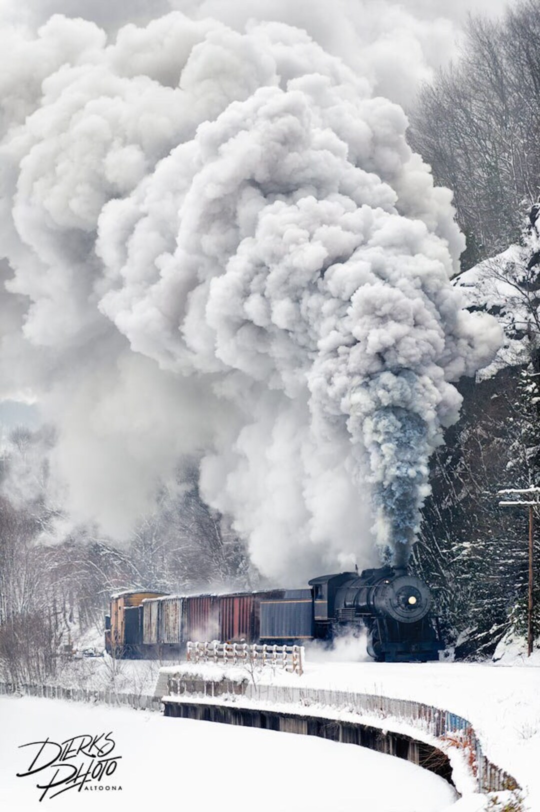 Vintage Steam Train in Winter Making High Smoke, Train Gift, Railroad ...