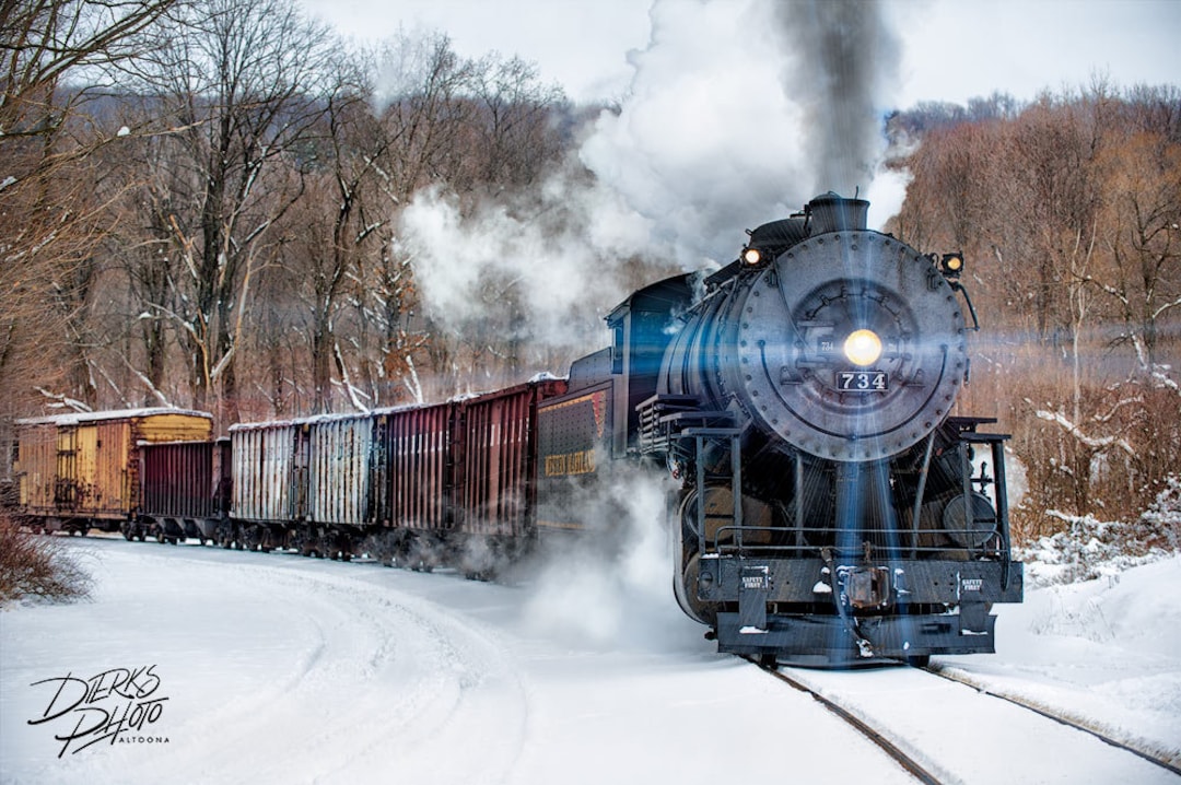 Winter Vintage Steam Train in Snow Photo, Railfan Gift, Western ...