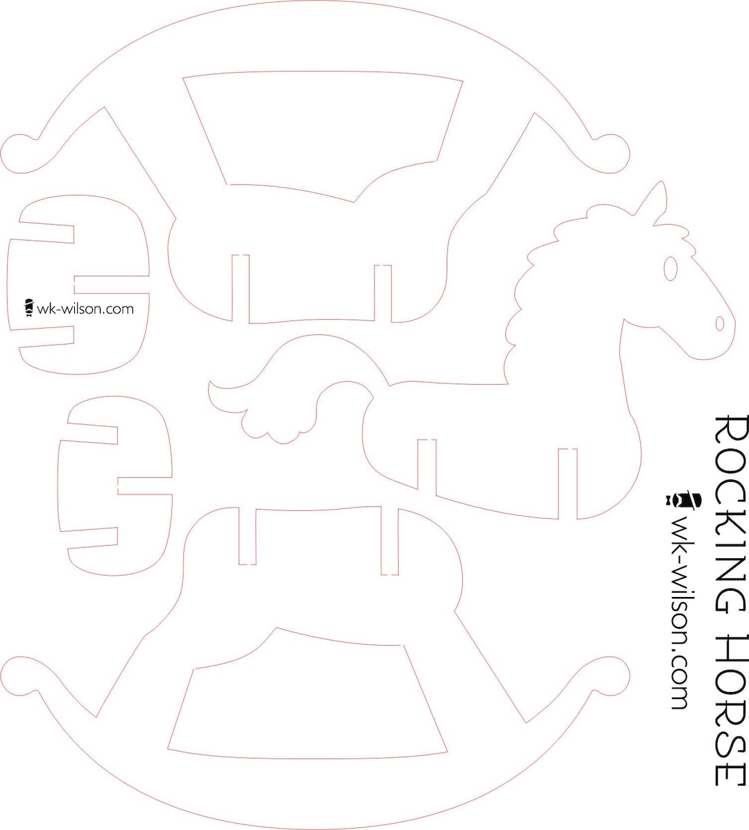 Rocking Horse Laser Cut Wooden Puzzle Rocker. Vector File for Laser ...