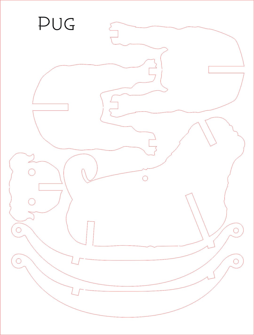 Pug Dog Laser Cut Wooden Puzzle Rocker. Vector File for Laser - Etsy