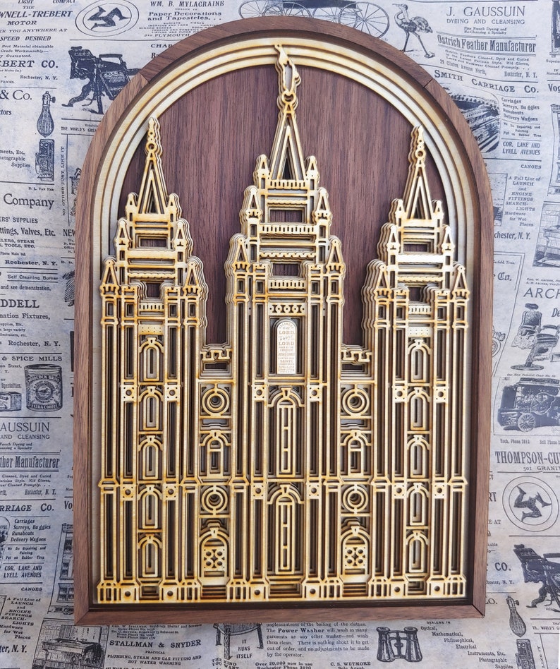 Salt Lake Temple Layered Wood Plaque - 3D Layered Wood Temple Artwork ...