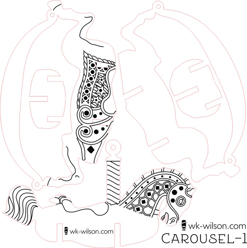 Carousel Horse Laser Cut Wooden Puzzle Rocker. Vector File for - Etsy