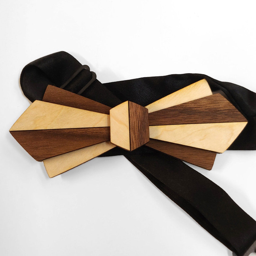 M.W. Rene - Art Deco Wood Bow Tie – Maple & Walnut Cubist Design - Etsy