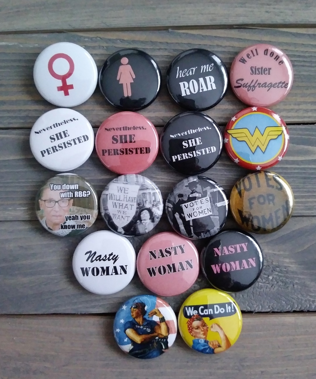 1" Feminist Pinback Pin Set/ Rosie the Riveter Pins/ Female Empowerment ...