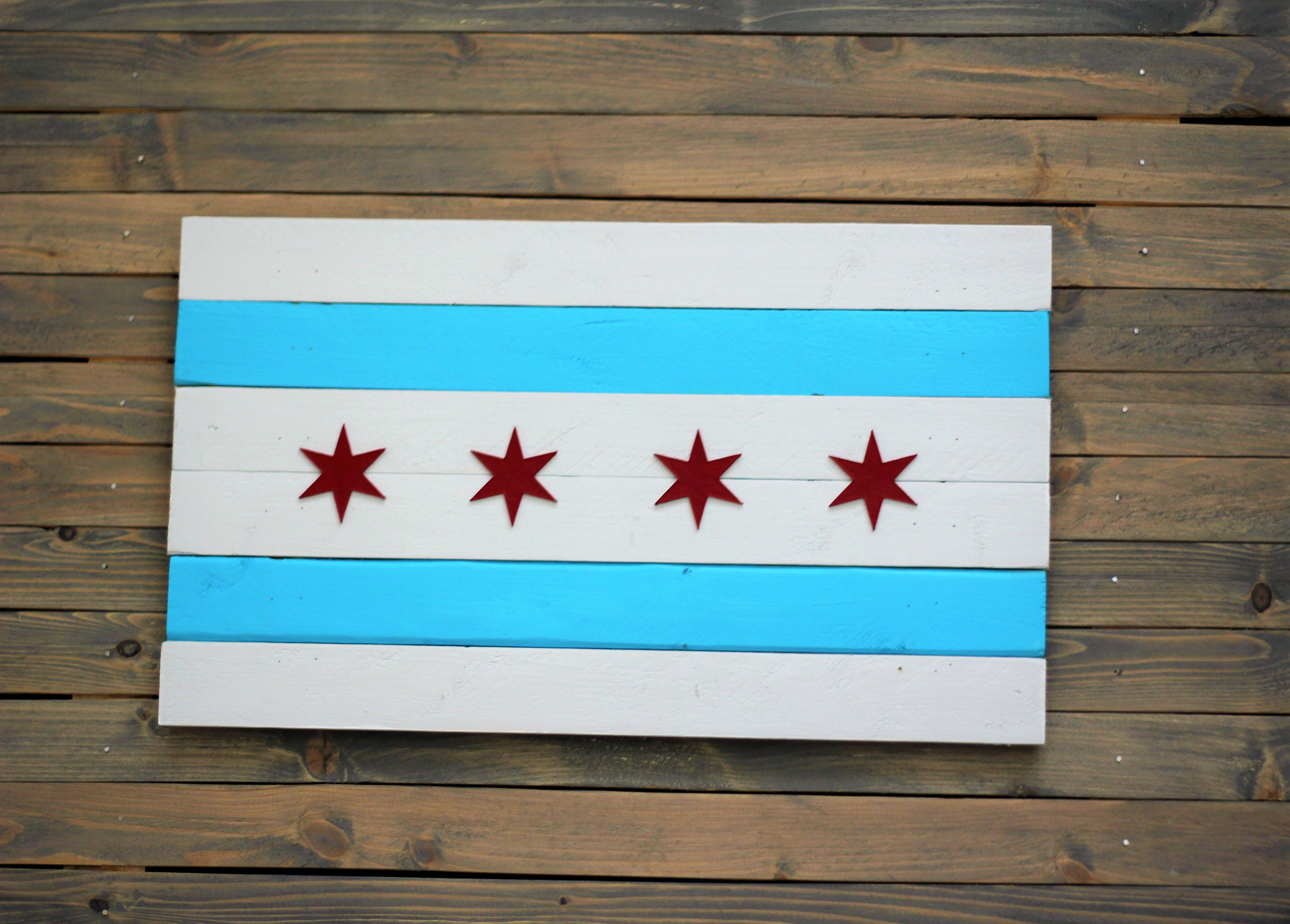 15" Mini Chicago Wooden Flag/ Chicago Flag Decor/ Small Wooden Flag for ...