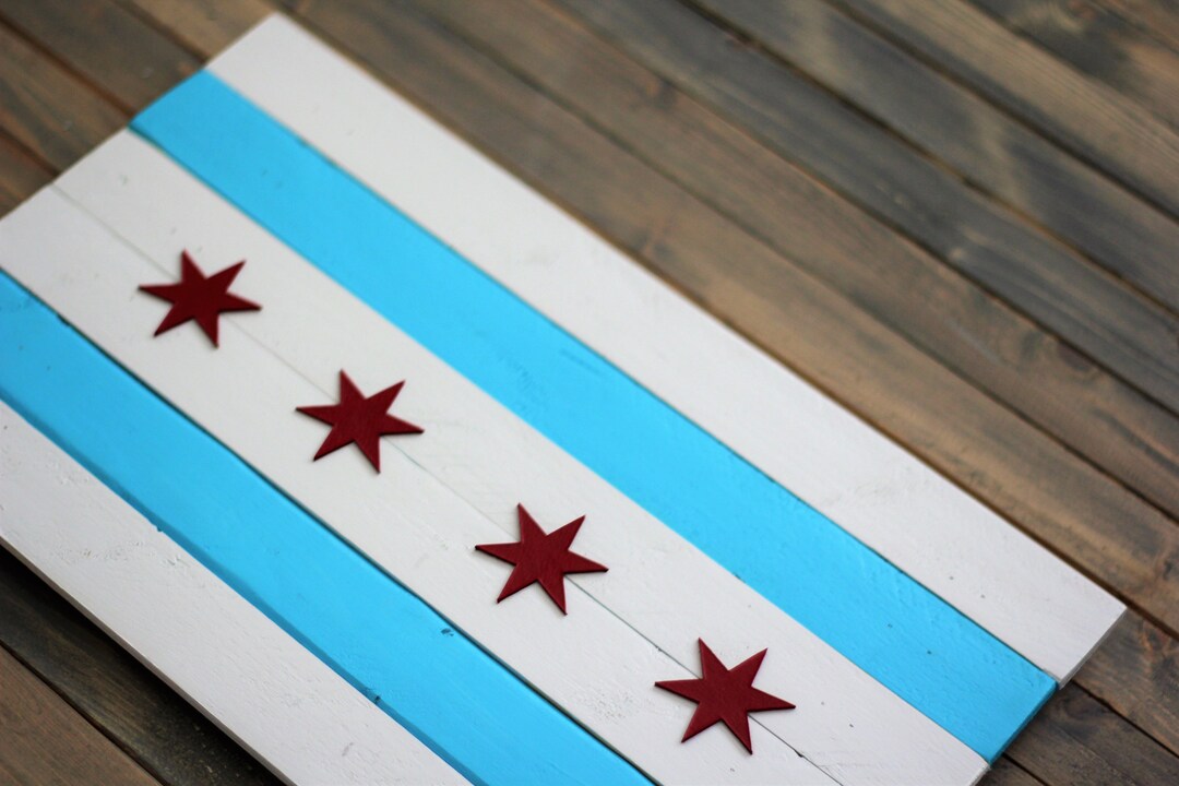 15" Mini Chicago Wooden Flag/ Chicago Flag Decor/ Small Wooden Flag for ...
