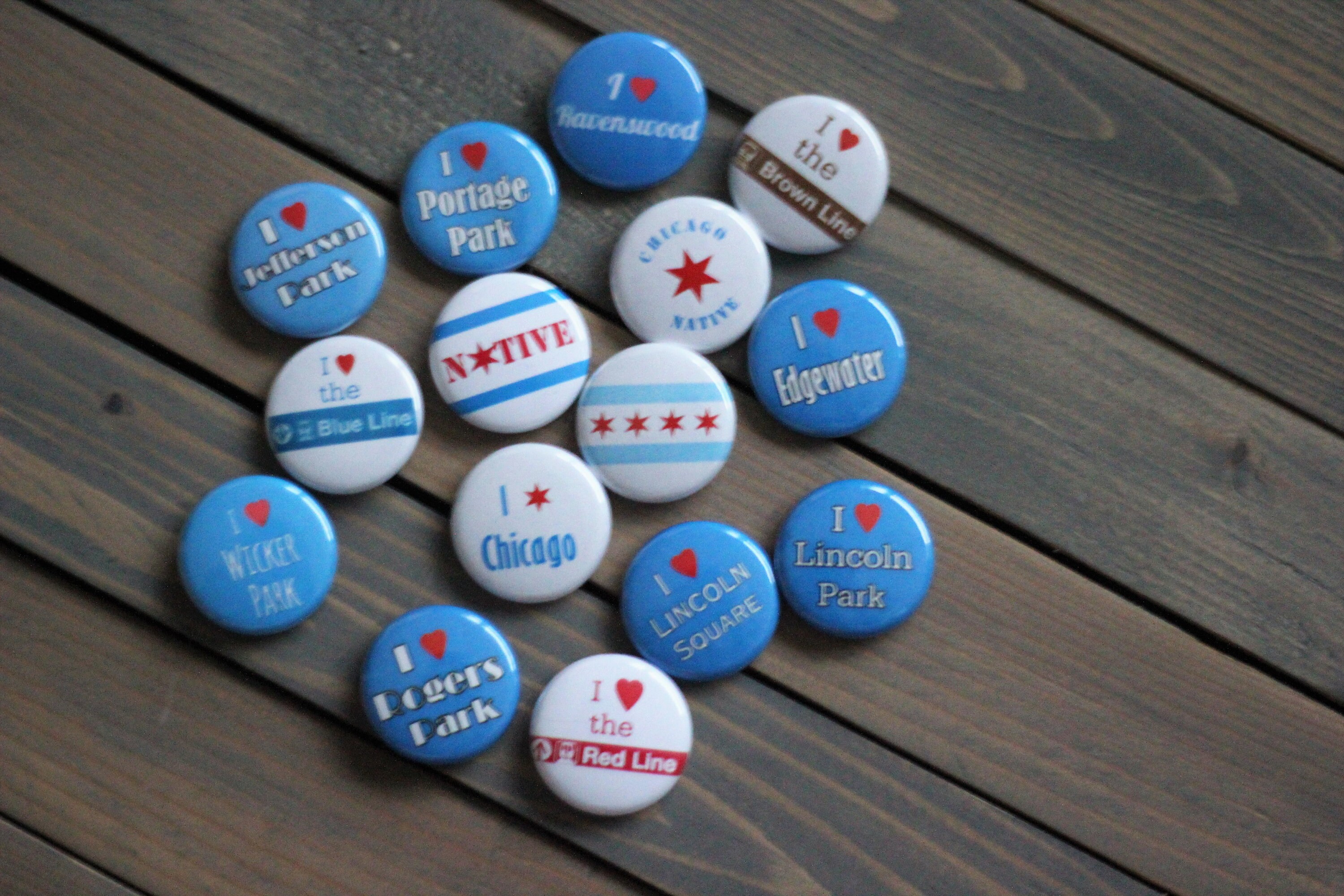1" Chicago Flag Pinback Pins/ Chicago Neighborhood Pins/ Chicago El ...