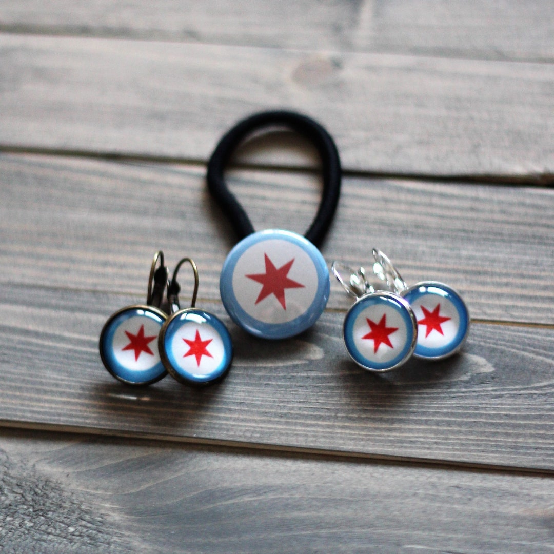 Chicago Flag Earrings & Hair Tie Set/ Chicago Jewelry/ Women's Jewelry ...