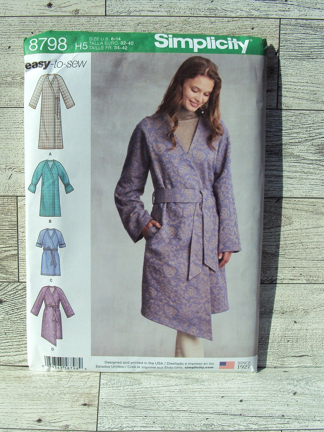 Simplicity Sewing Pattern 8798 - Misses Unlined Coat With Tie Belt ...