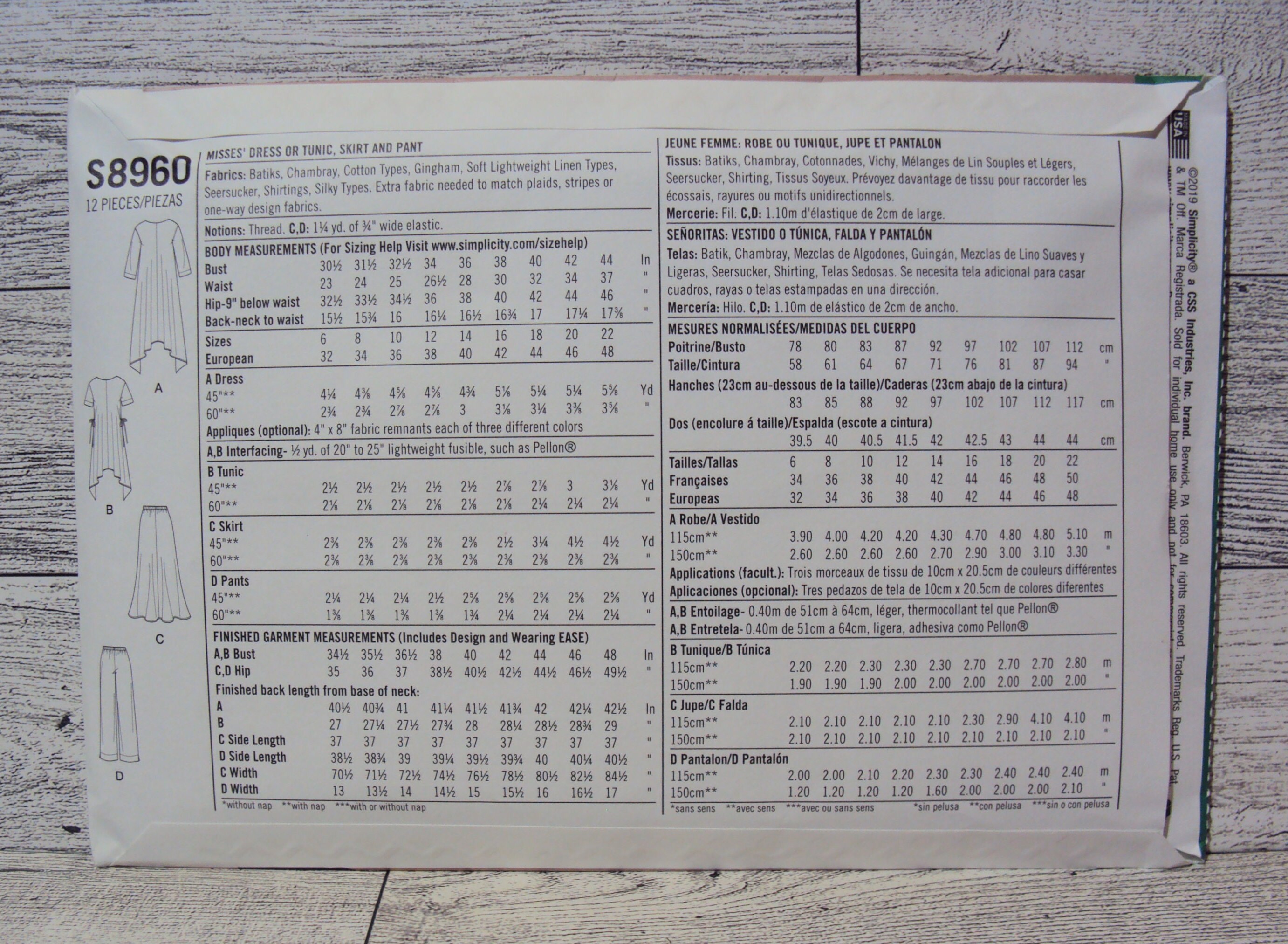 Simplicity Sewing Pattern 8960 Misses Lagenlook Dress or Tunic Skirt ...