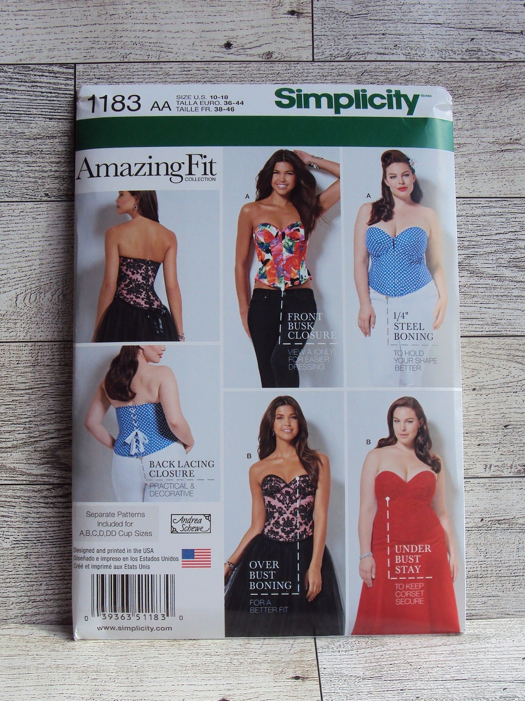 Simplicity Sewing Pattern 1183 Corsets Bustier in 2 Styles 5 Cup Sizes ...