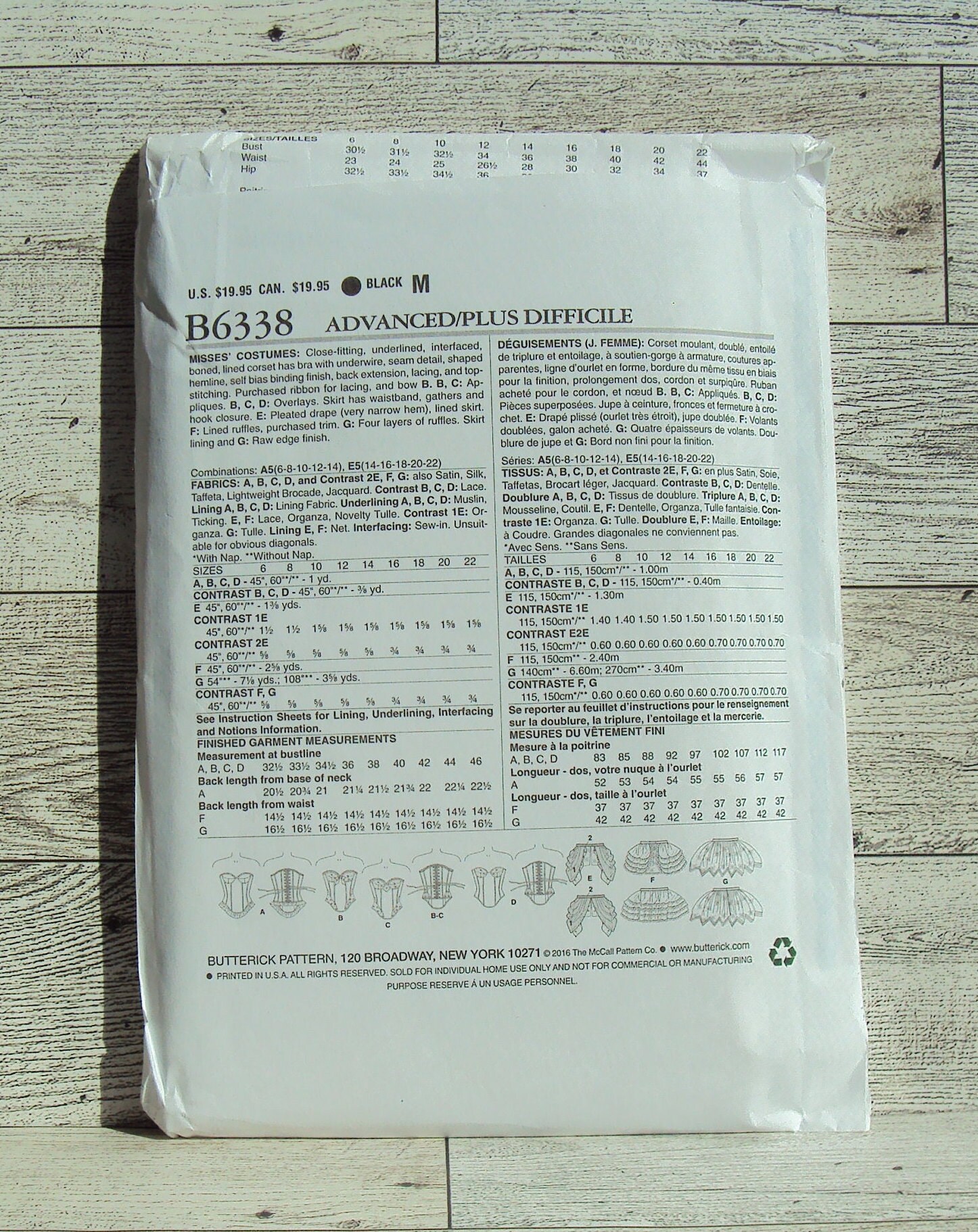 Butterick Sewing Pattern 6338 - Misses Lined Boned Corset With Skirt ...