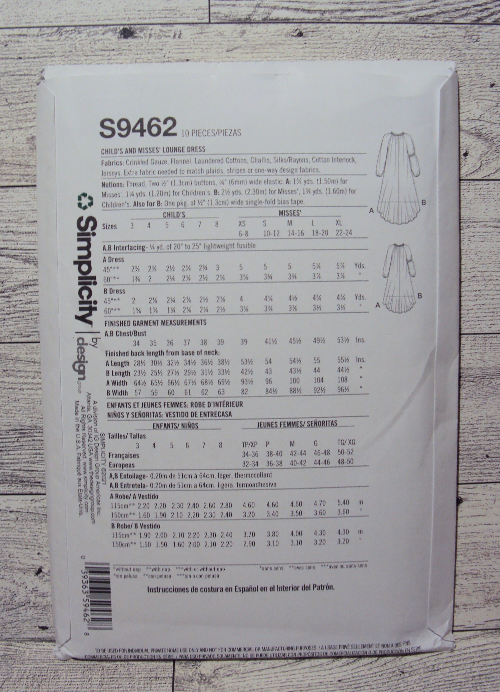 Simplicity Sewing Pattern 9462 Misses and Child's Boho Loungewear Sizes ...
