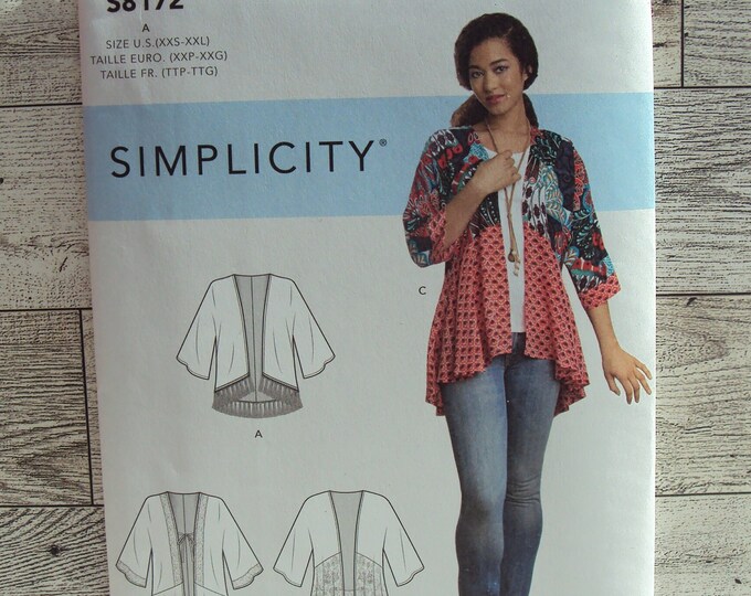 Simplicity Sewing Pattern 8172 Kimono Jacket Hi Lo Top Ladies ...