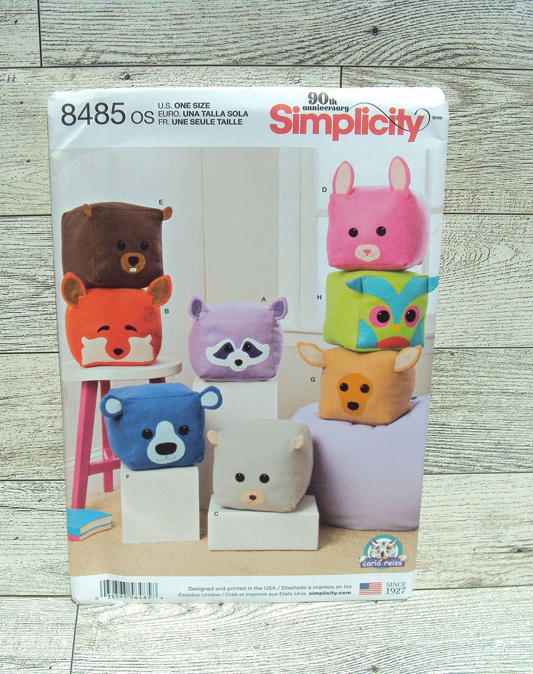 Simplicity Sewing Pattern 8485 Stuffed Felt Cube Animals Raccoon Fox ...