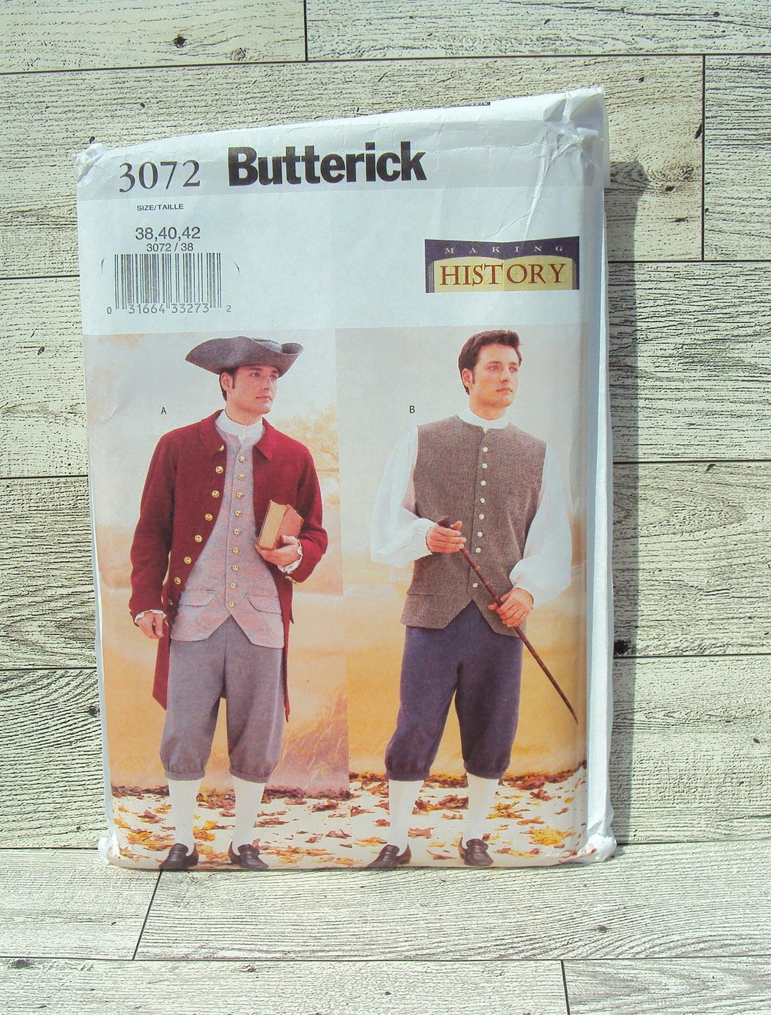 Butterick Sewing Pattern 3072 Men's Colonial Costume Coat, Vest, Shirt ...