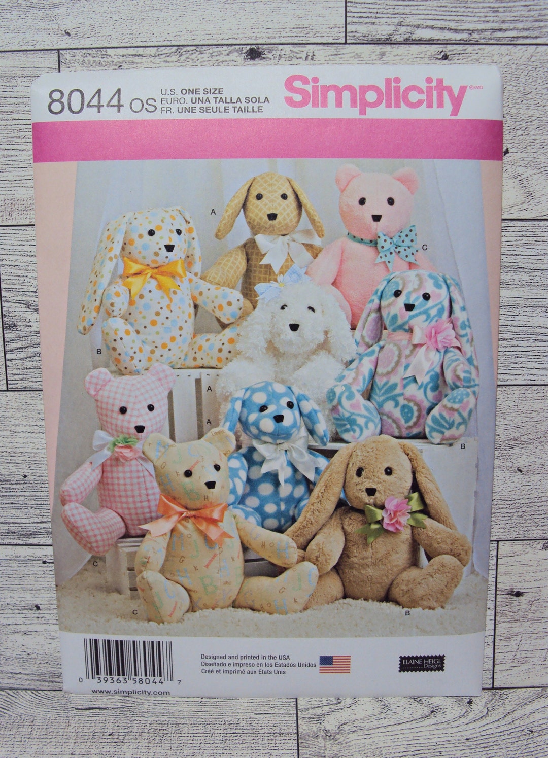 Simplicity Sewing Pattern 8044 Teddy Bear, Dog and Rabbit Plush Stuffed ...