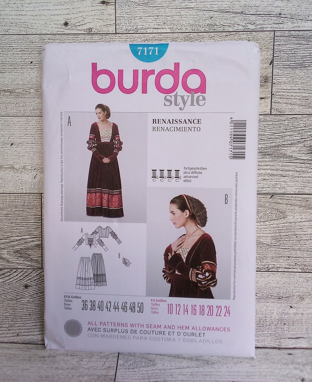 Burda Sewing Pattern 7171 Misses Historical Renaissance 2-piece Gown ...