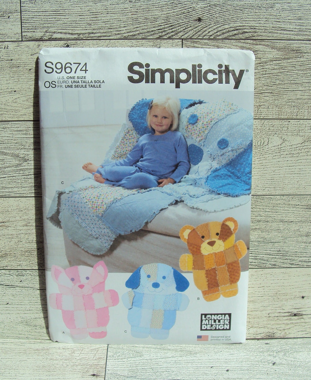 Simplicity Sewing Pattern 9674 Rag Quilts Cat Bear and Dog Quilt ...