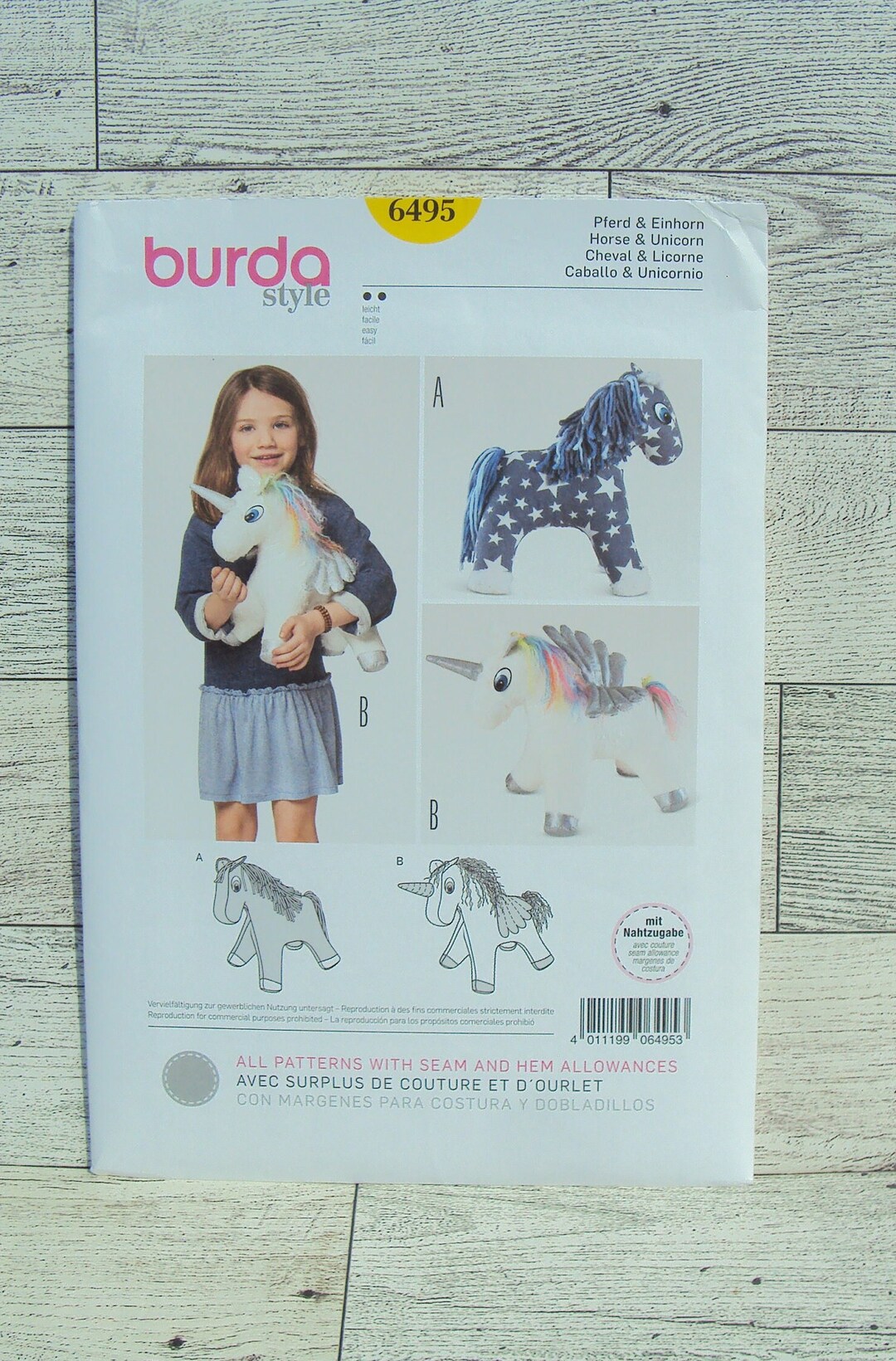 Burda Sewing Pattern 6495 Child's Stuffed Plush Unicorn, Horse or ...