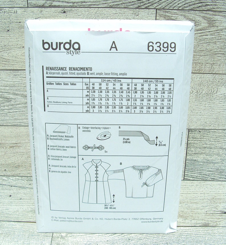 Burda Sewing Pattern 6399 Men's Renaissance Shirt & - Etsy