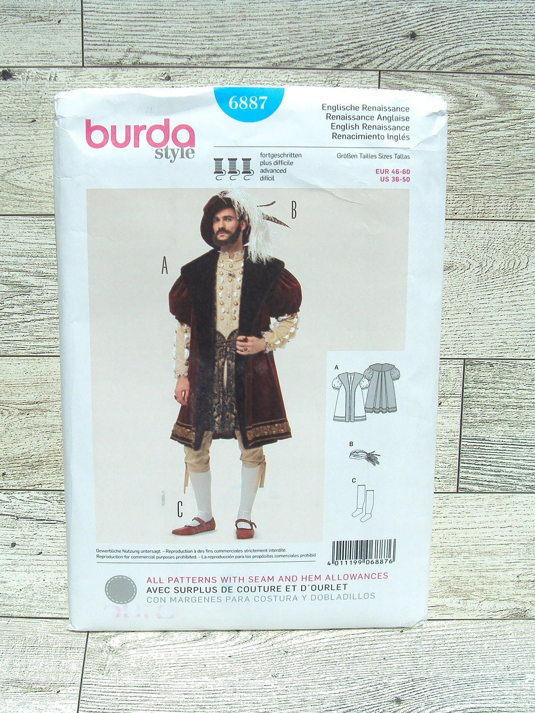 Burda Sewing Pattern 6887 Men's King Henry VIII Renaissance Coat ...