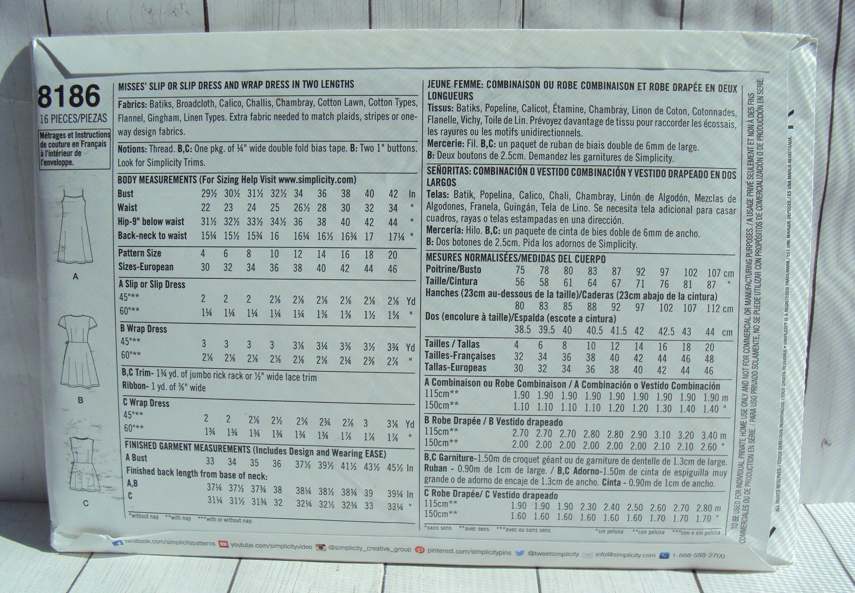 Simplicity Sewing Pattern 8186 Misses Wrap & Slip Granny Boho - Etsy