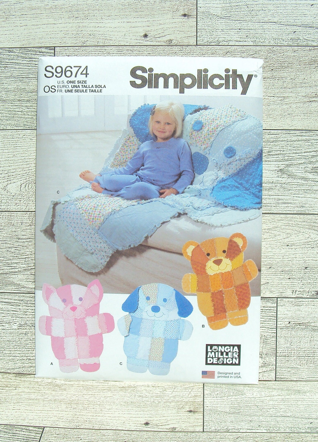 Simplicity Sewing Pattern 9674 Rag Quilt - Cat, Bear and Dog Quilt ...