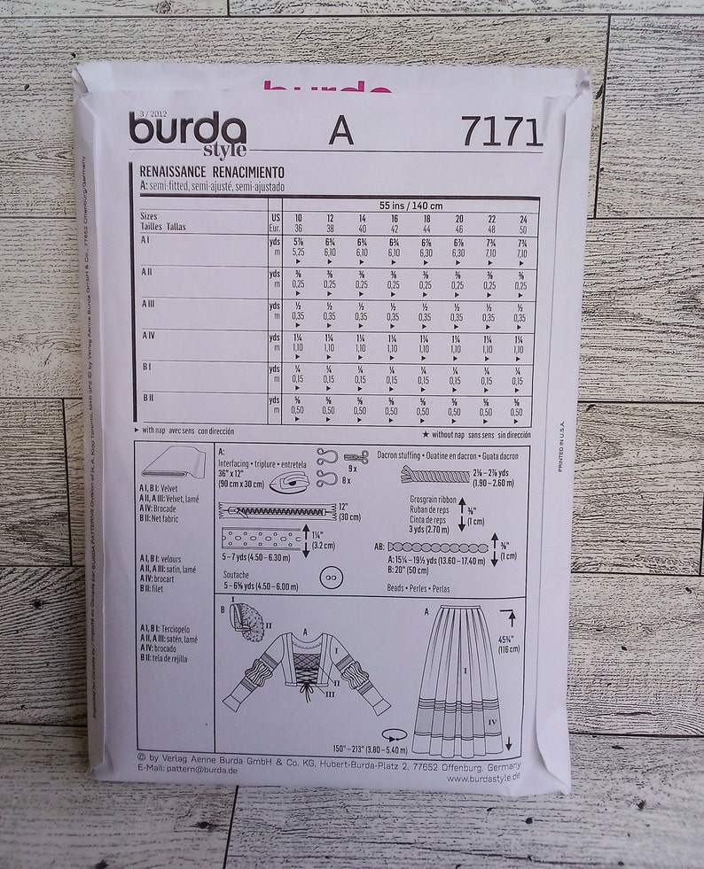 Burda Sewing Pattern 7171 Misses Historical Renaissance 2-piece Gown ...