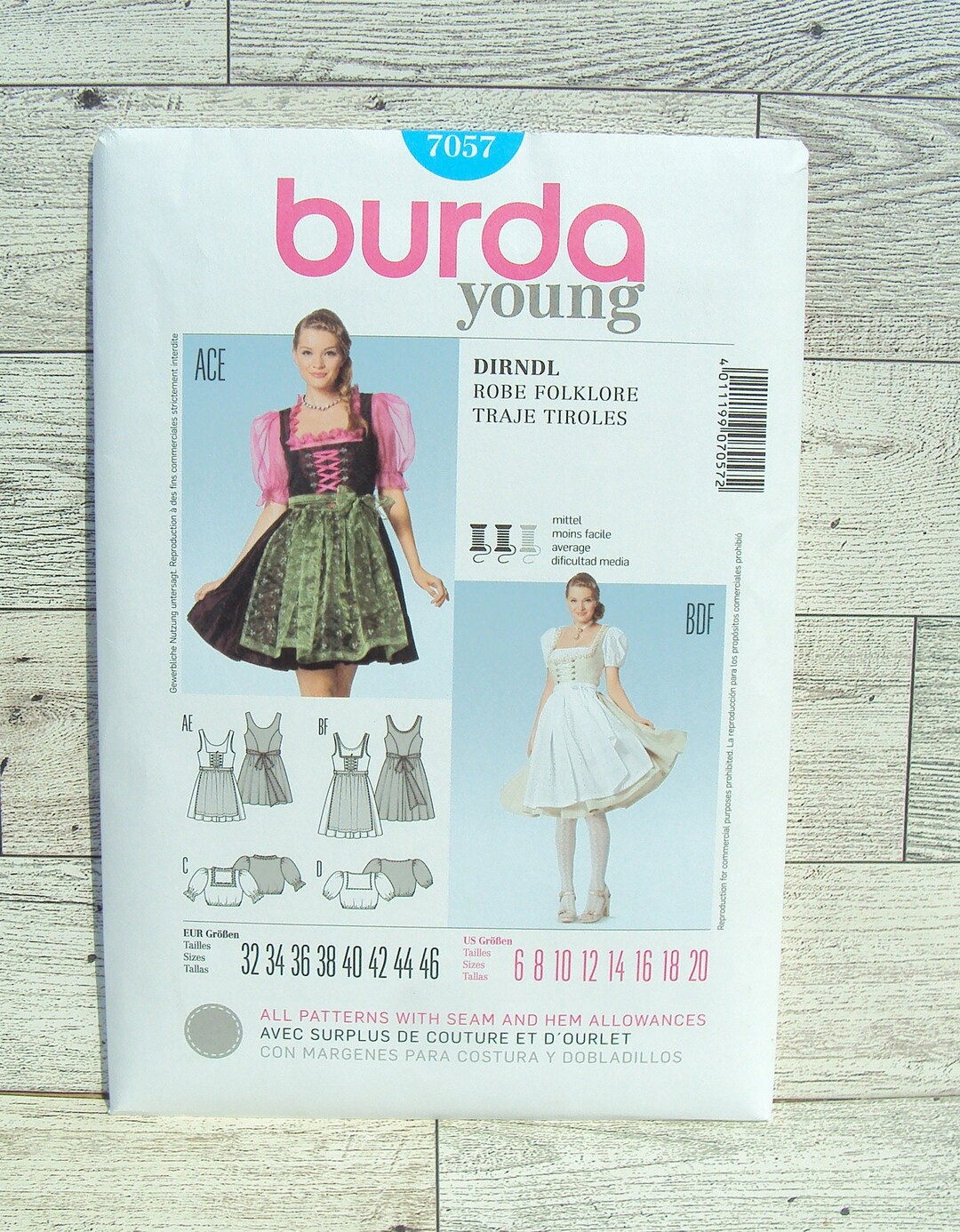 Burda Sewing Pattern 7057 - Misses Dirndl Folk Dress - Oktoberfest ...