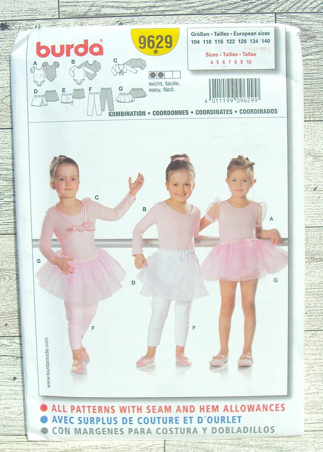 Burda Sewing Pattern 9629 - Girls Ballet Leotard, Wrap-around Skirt ...