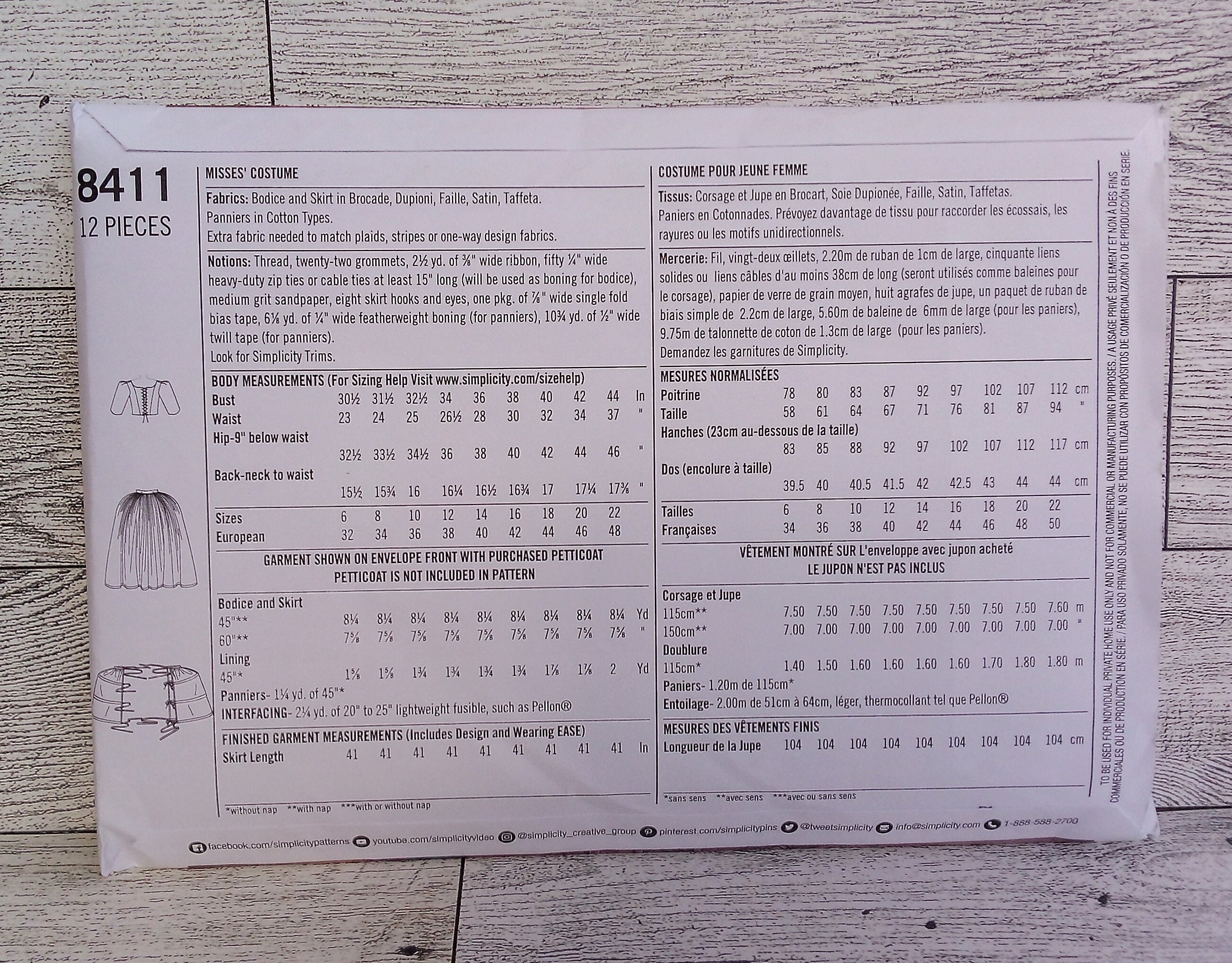 Simplicity Sewing Pattern 8411 Misses 18th Century Dress With Panniers ...