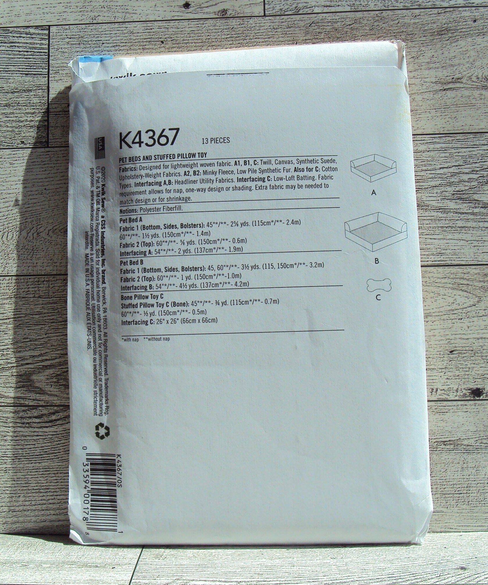 Kwik Sew Sewing Pattern 4367 Pet Beds and Stuffed Pillow Toy Sizes 24 ...