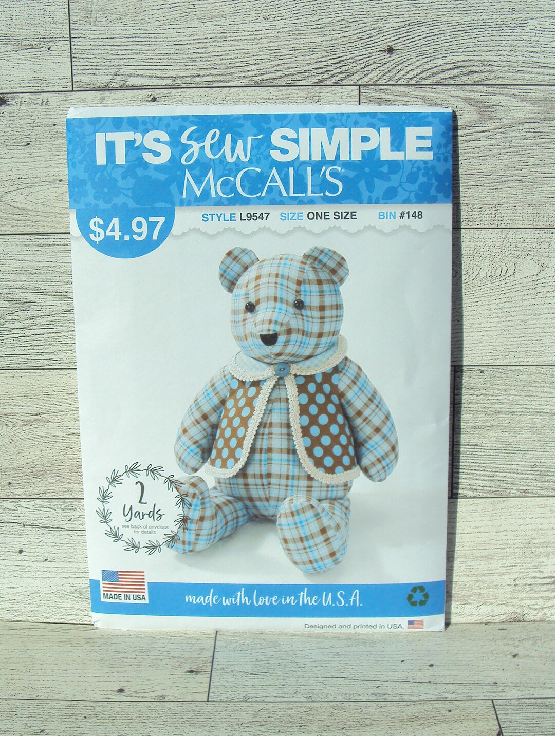 NEW Mccall's It's Sew Simple Sewing Pattern 9547 Stuffed Teddy Bear and ...