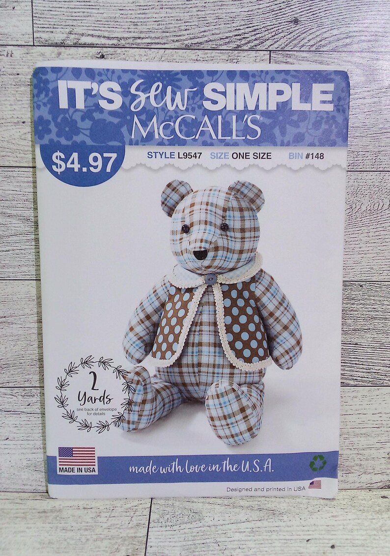 Uncut Mccalls Sewing Pattern 9547/simplicity 2115 Stuffed Teddy Bear and Vest 18 Inch Memory ...